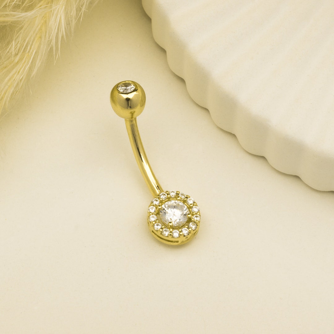 14k Solid Gold Belly Ring: Navel Barbell Piercing - Etsy