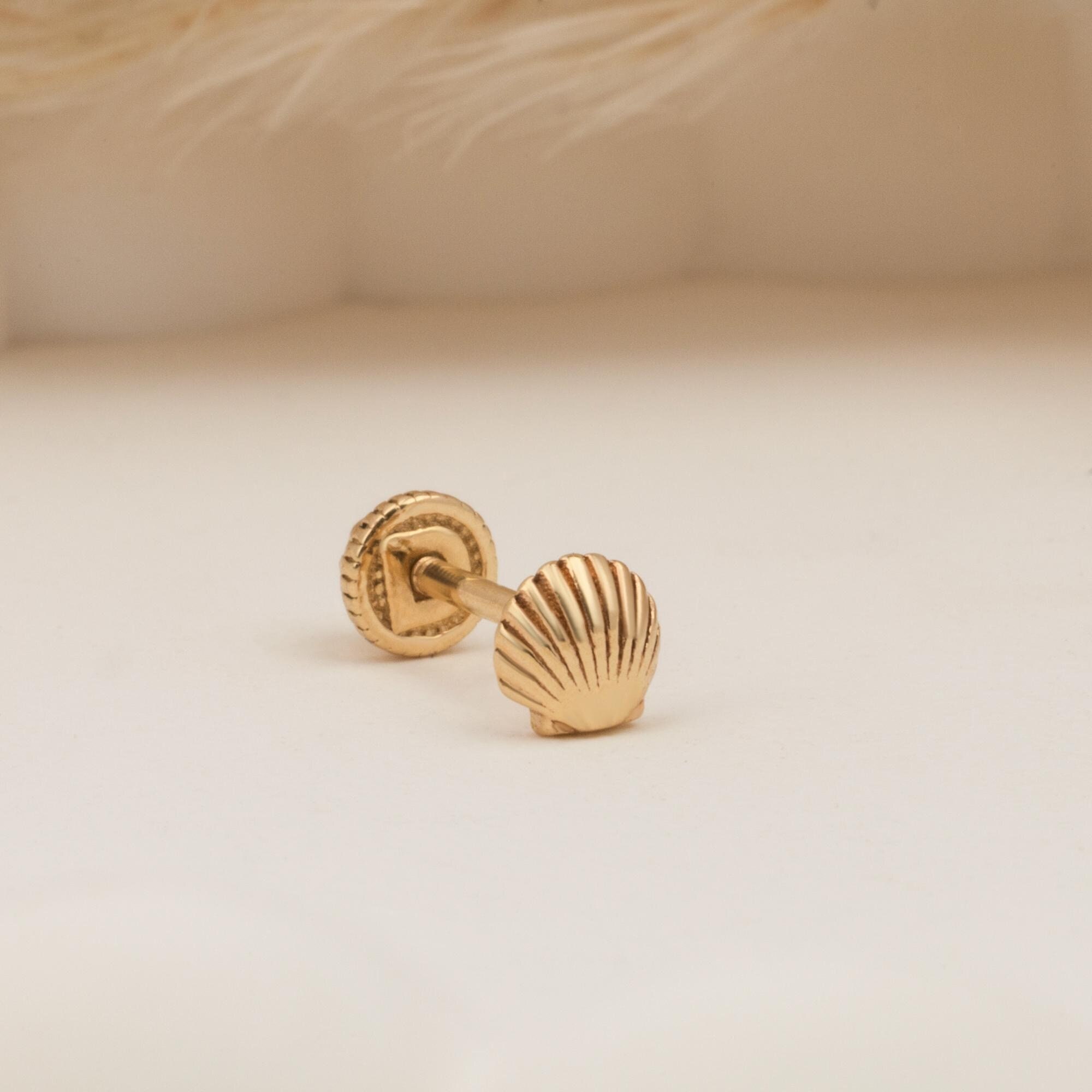 14K Solid Gold Shell Piercing: Cartilage Screw Back Earring - Etsy
