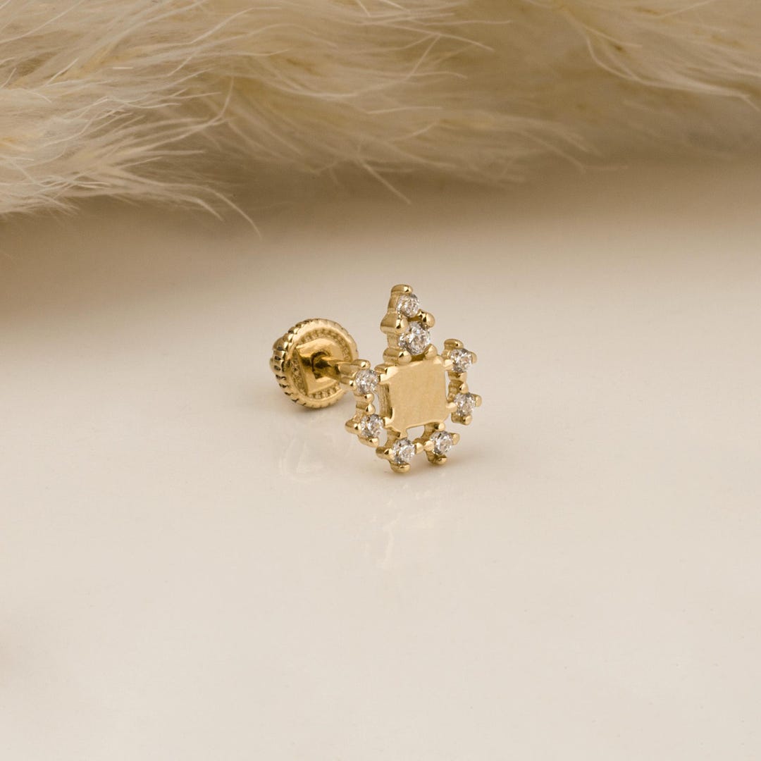 14K Gold Puzzle Cartilage Piercing: Screw Back Tragus Helix Stud - Etsy
