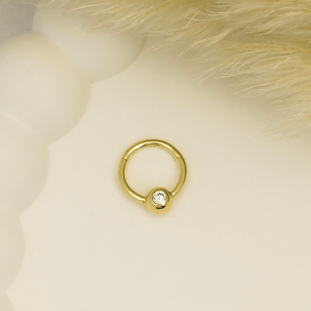14K Solid Gold Motif Hinge Ring Clicker Piercing, Minimalist Gold Ring ...
