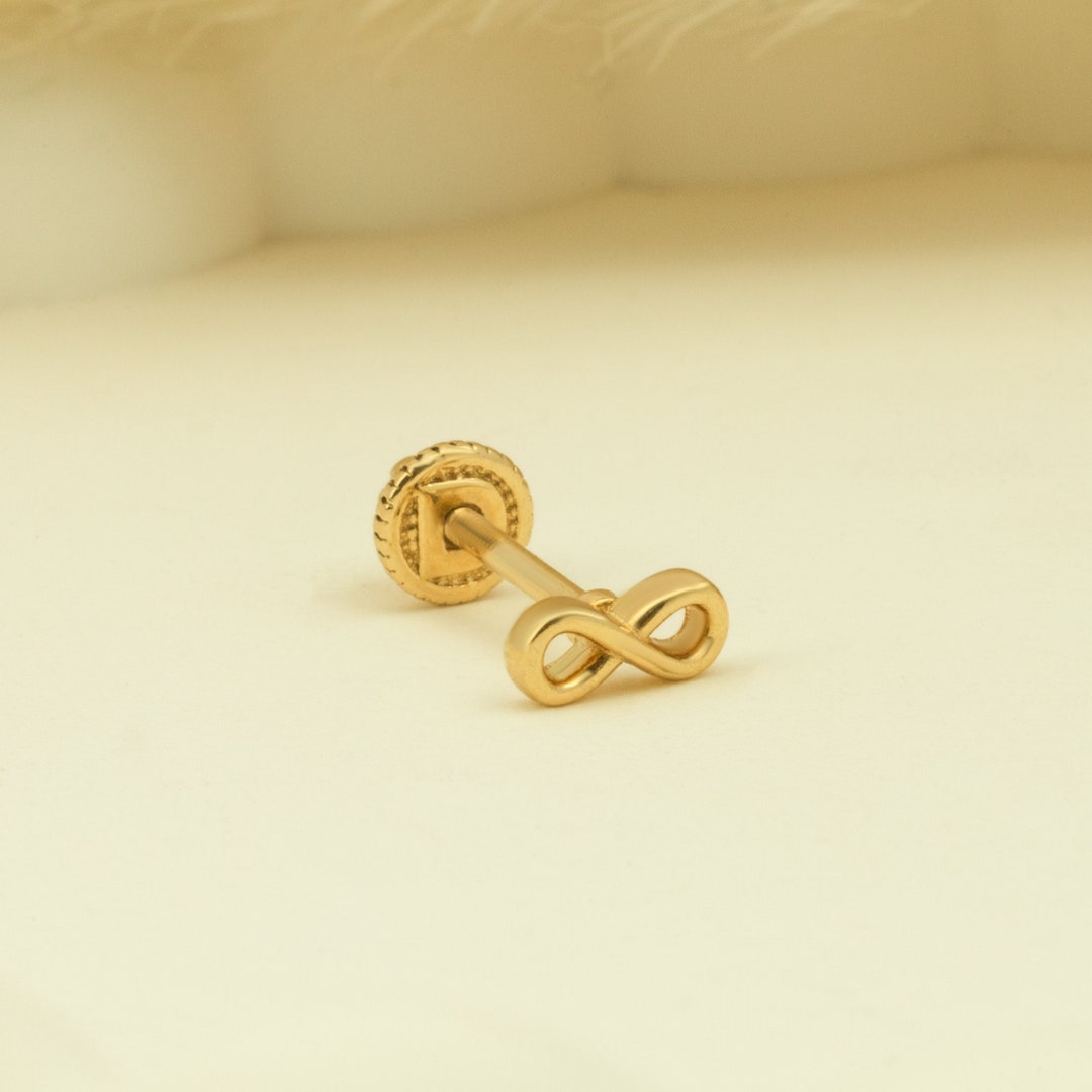 14K Solid Gold Infinity Piercing, Cartilage Screw Back Helix Tragus ...