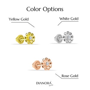 14K Solid Gold Flower Stone Piercing, Cartilage Screw Back Helix Tragus ...