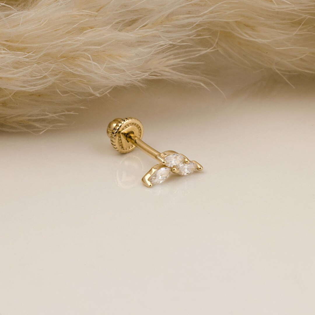 14K Solid Gold Markis Stone Piercing, Cartilage Screw Back Helix Tragus ...