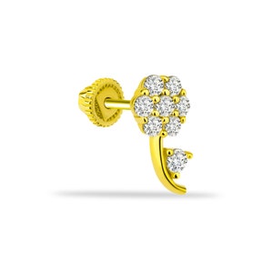 14K Solid Gold Flower Motif Piercing, Cartilage Screw Back Helix Tragus ...