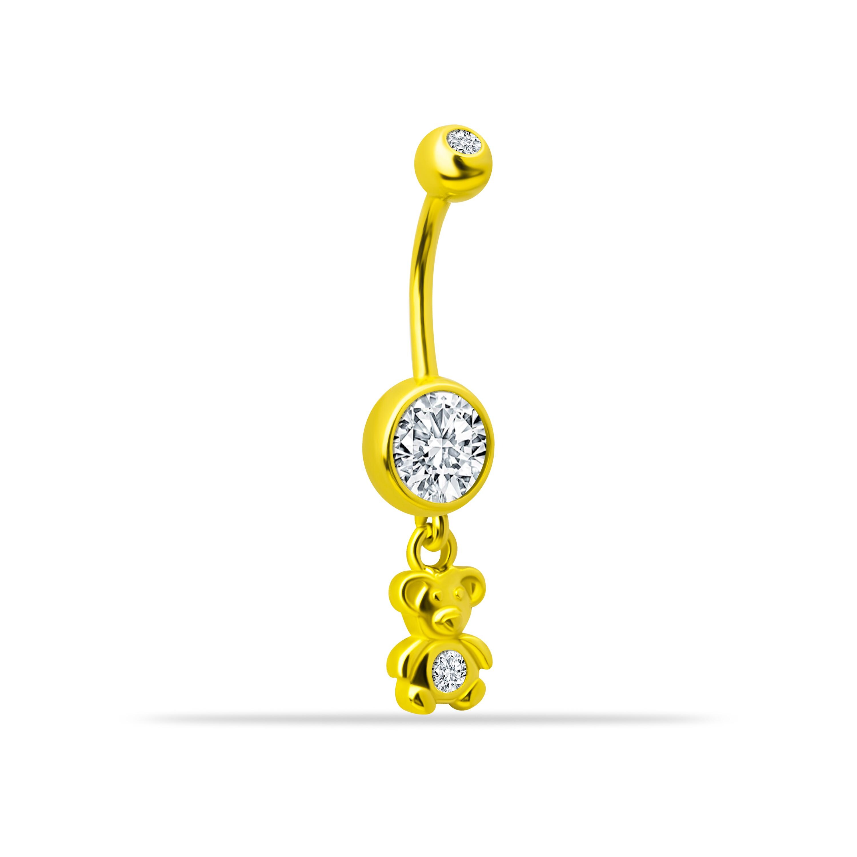 14k Solid Gold Teddy Bear Belly Button Ring - Dianora Piercing - Etsy