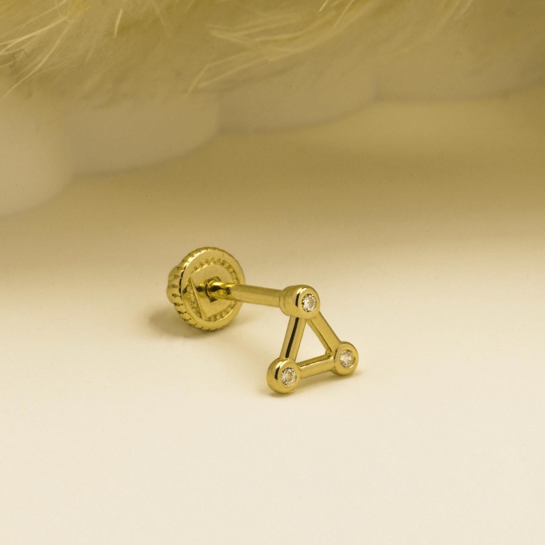 14K Gold Triangle Piercing, Cartilage Helix Tragus Stud - Etsy