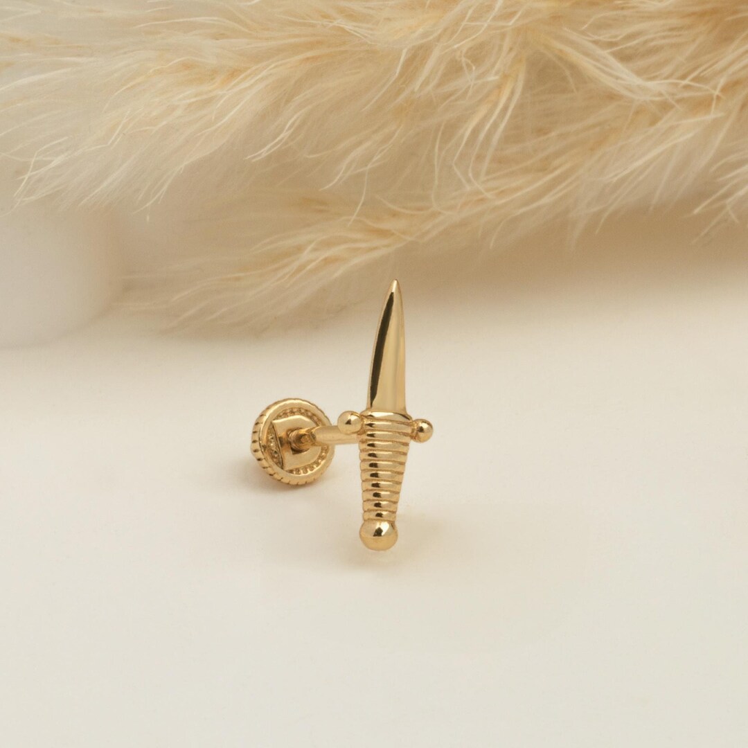 14K Solid Gold Knife Piercing: Cartilage Helix Tragus Screw Back - Etsy