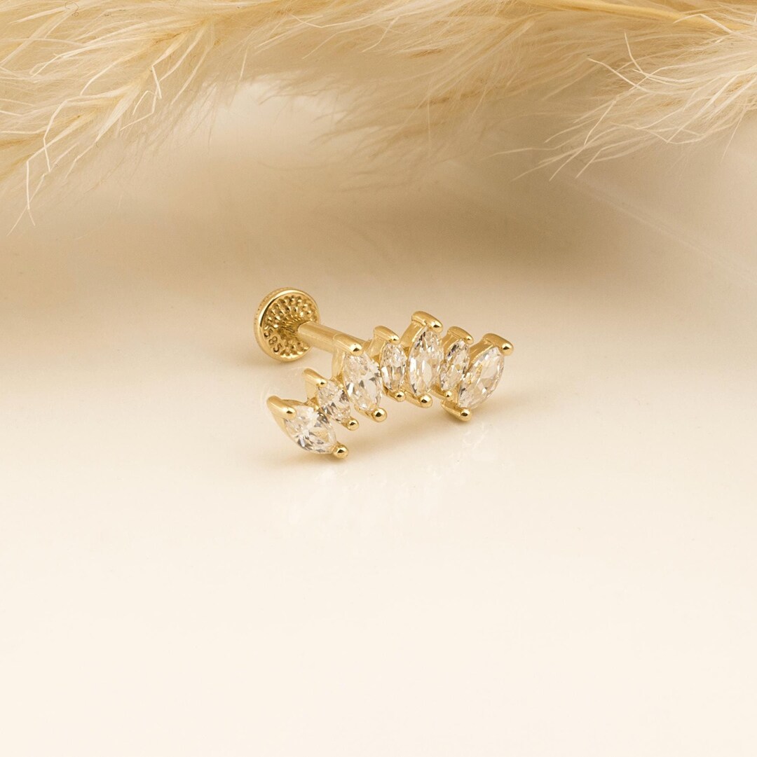 7 Markis Stone Tragus Piercing, Cartilage Earring, 14K Solid Gold ...