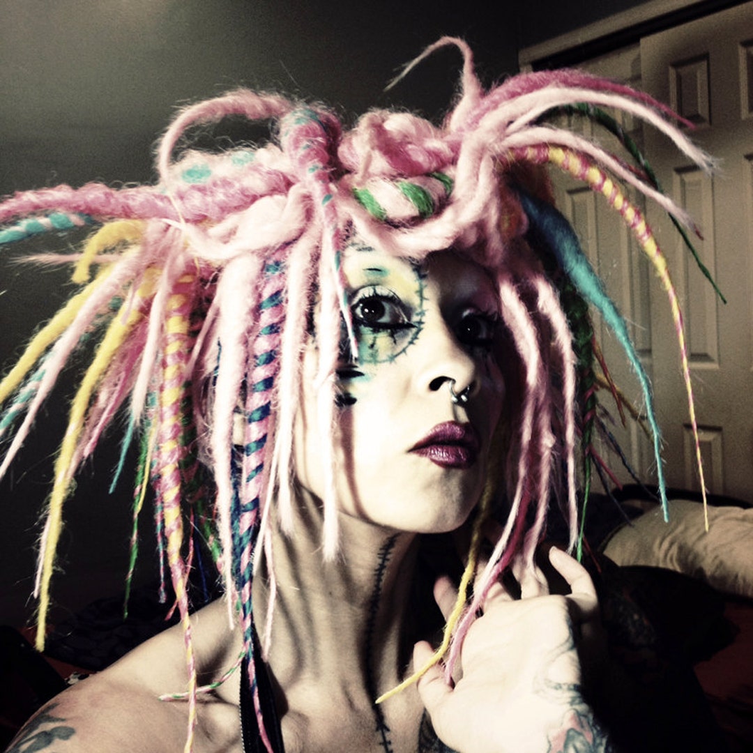 Ombre Party Wig, Cyber Goth Hair, Dreadlock Wig, Colorful Dread Locks ...