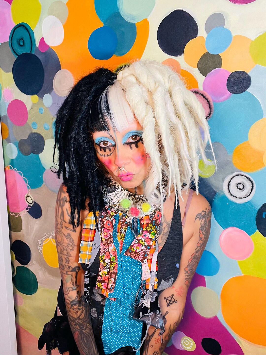 Vampire Doll Dread Bob Wig, Black White Dread Locks, Big Puffy Doll ...