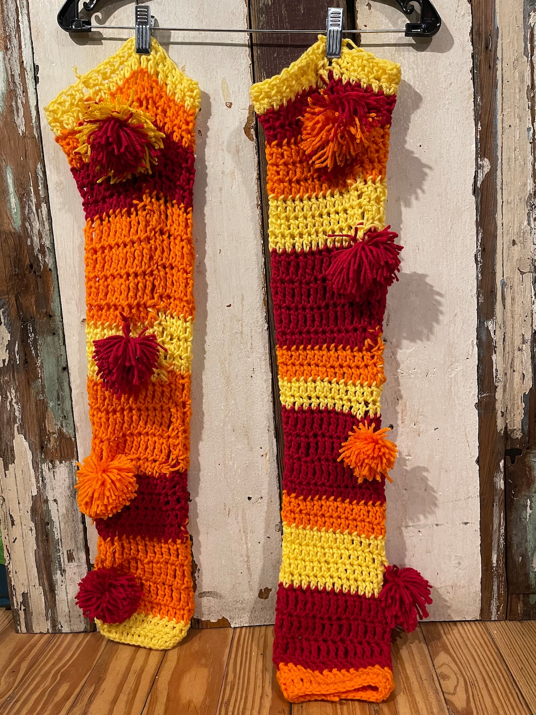 Oversize Crochet Thigh High, Circus Pom Pom Leg Warmers, Long Crochet ...