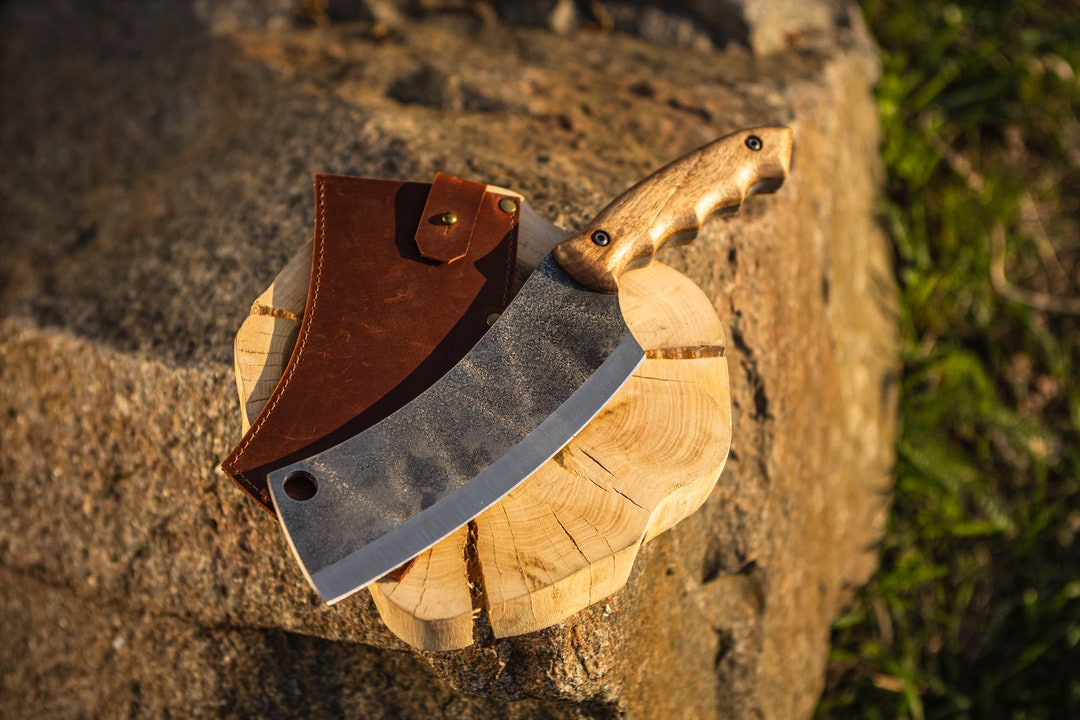 Hand Forged Butcher Knife: Heavy Cowboy Knife With Leather Case - Etsy