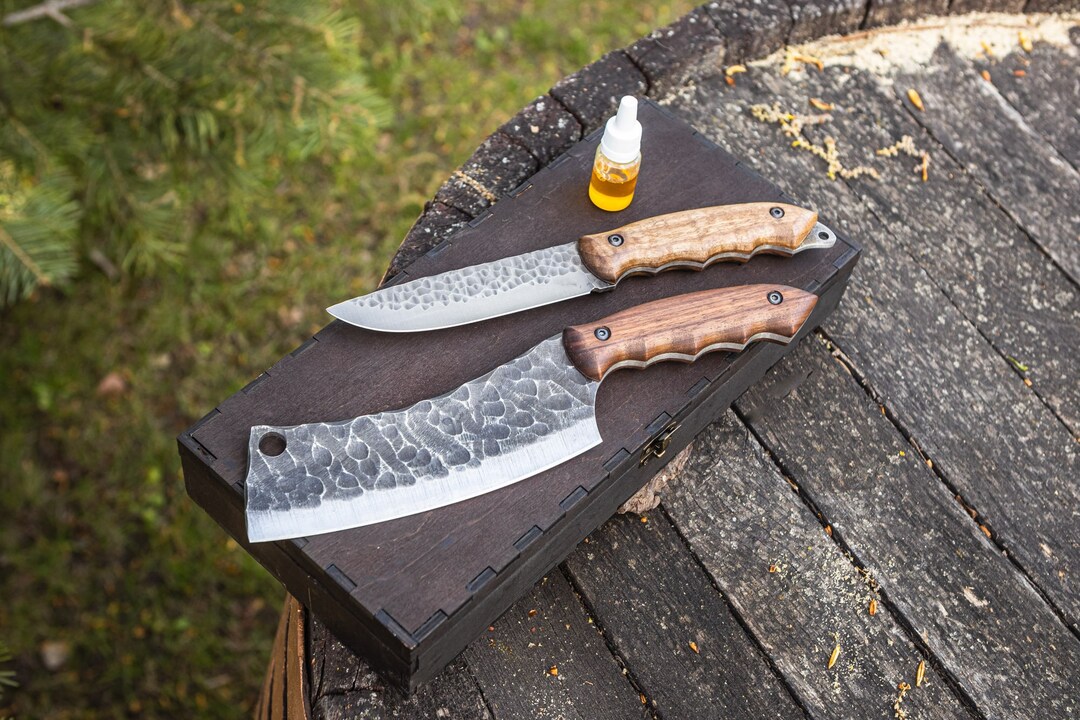 Handmade Knife Set: D2 Steel Blade, Walnut Handle, Plywood Box - Etsy