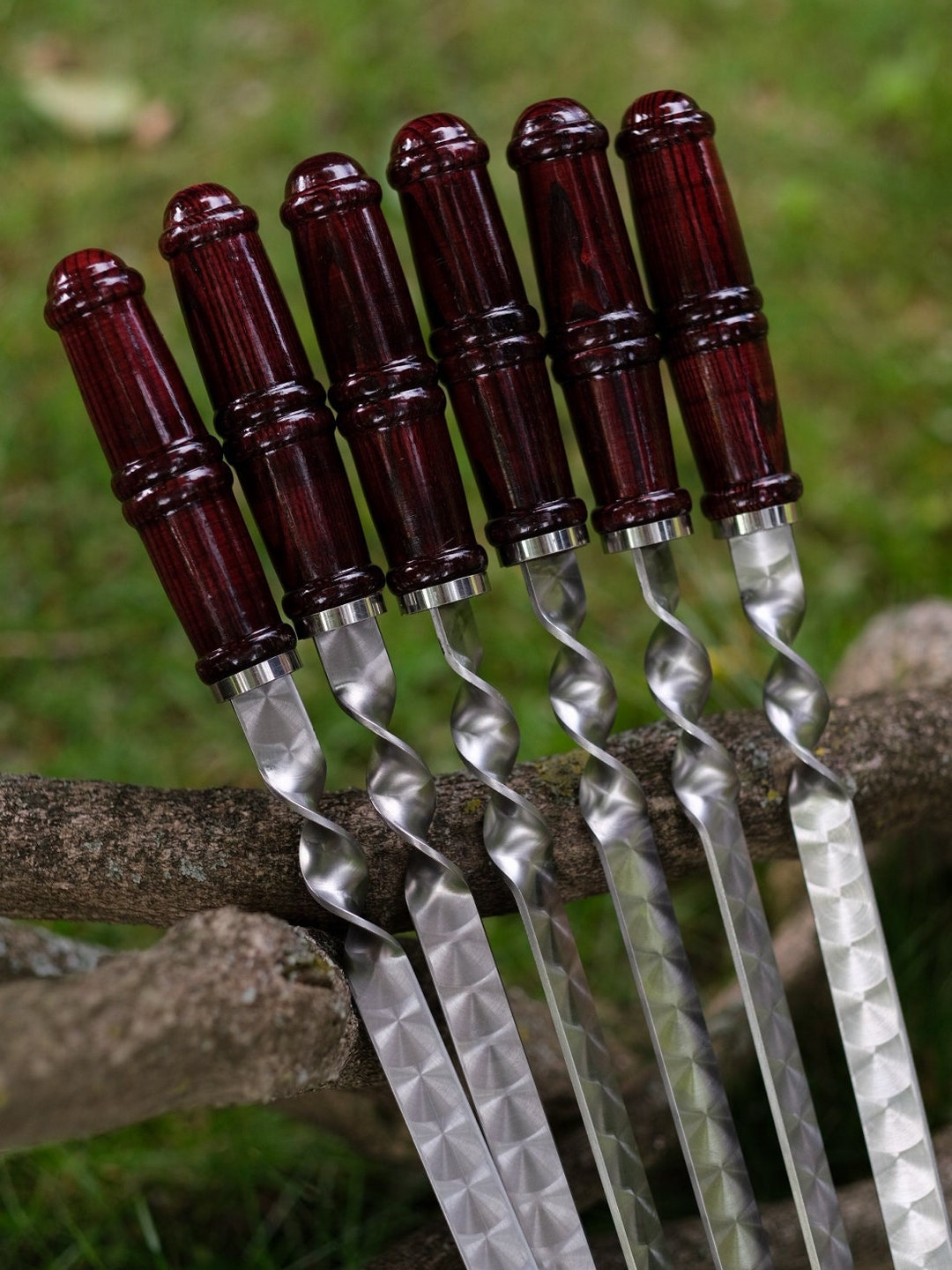 Set of 6 Stainless Steel Skewers – Kebab BBQ Grilling Set – Durable ...