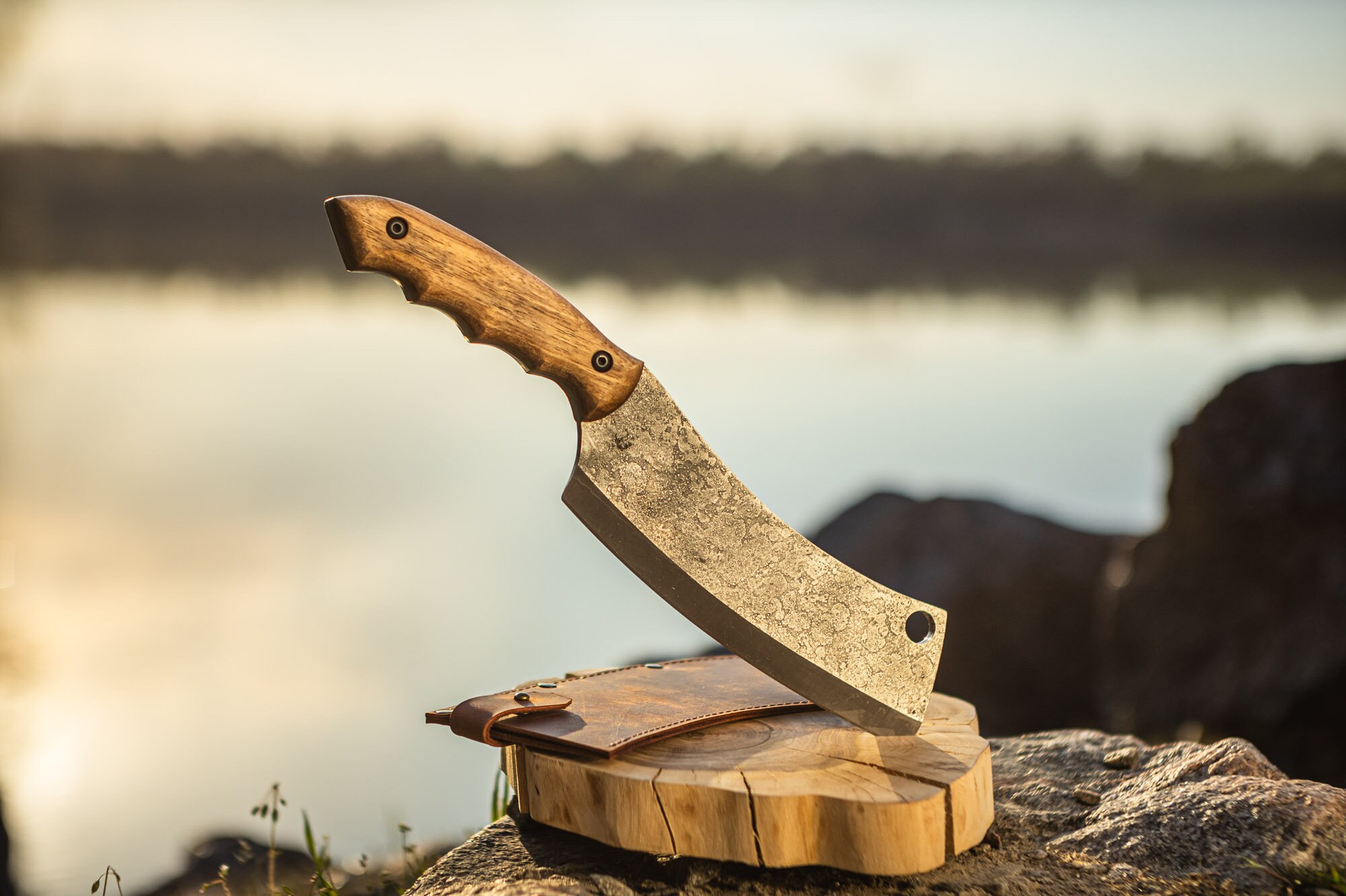 Hand Forged Butcher Knife: Heavy Cowboy Knife With Leather Case - Etsy