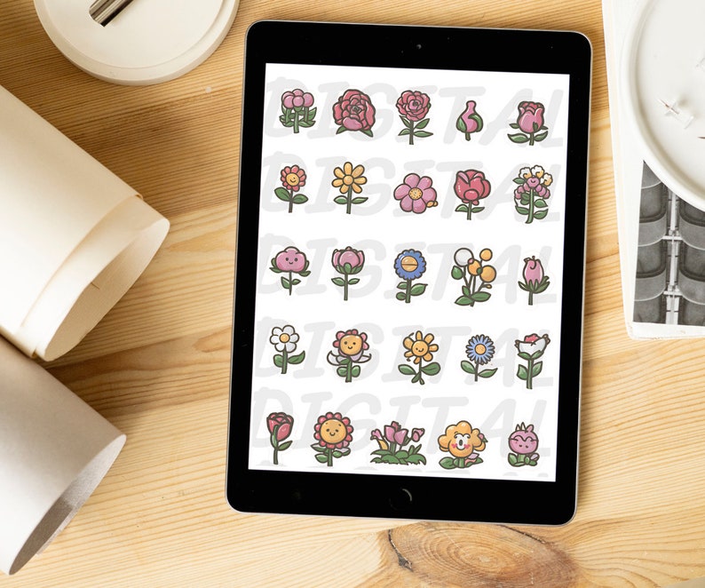 Digital Stickers,cute Flowers Sticker PNG, Kawaii Flower Sticker, Cute ...