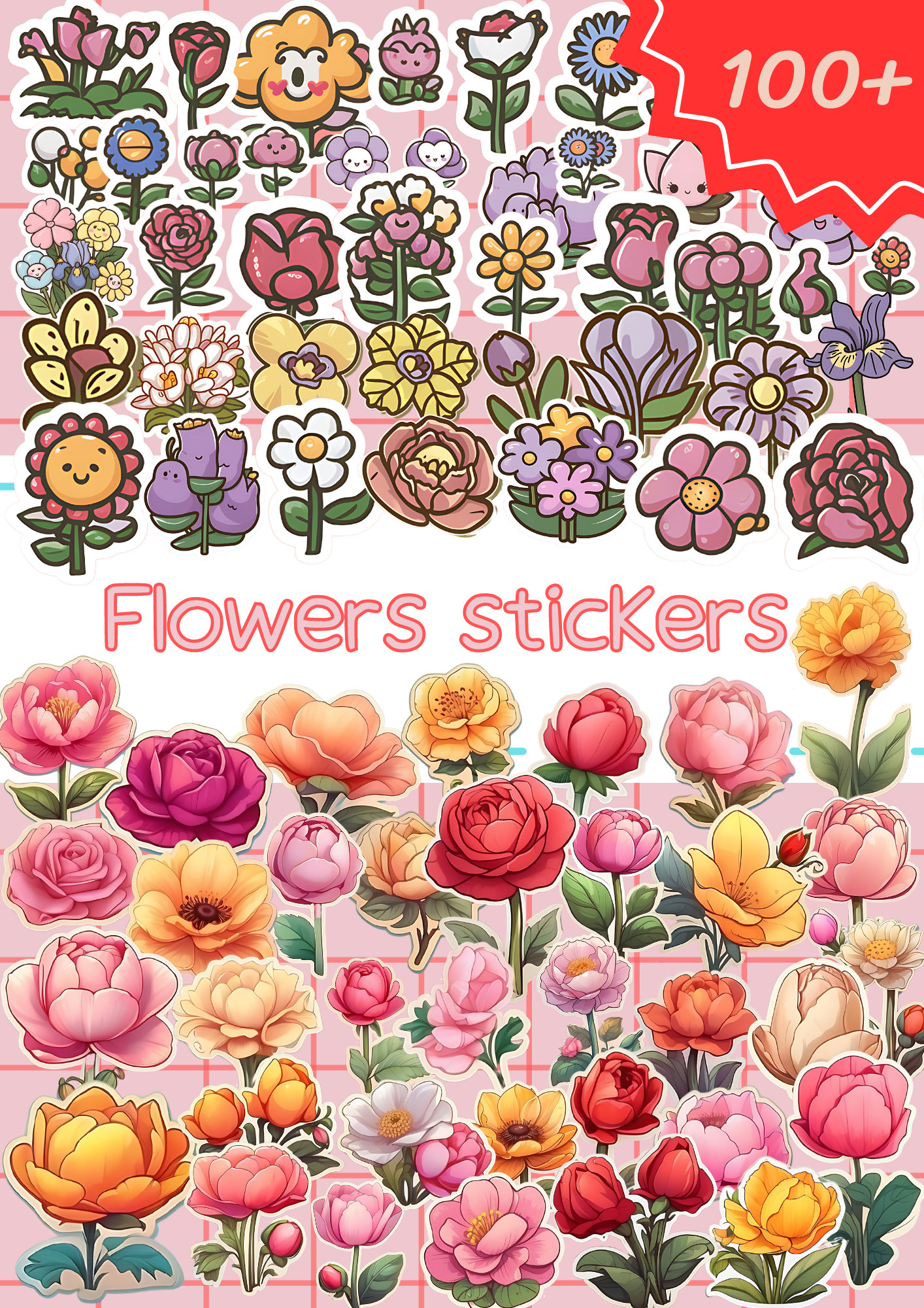 Digital Stickers,cute Flowers Sticker PNG, Kawaii Flower Sticker, Cute ...