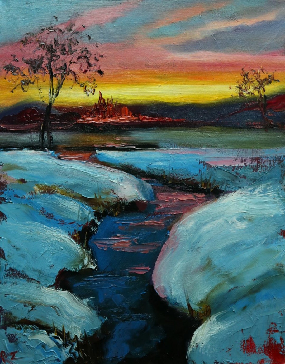 Landscape Painting 351 16x20 Inch Original Impasto Impressionistic Oil ...