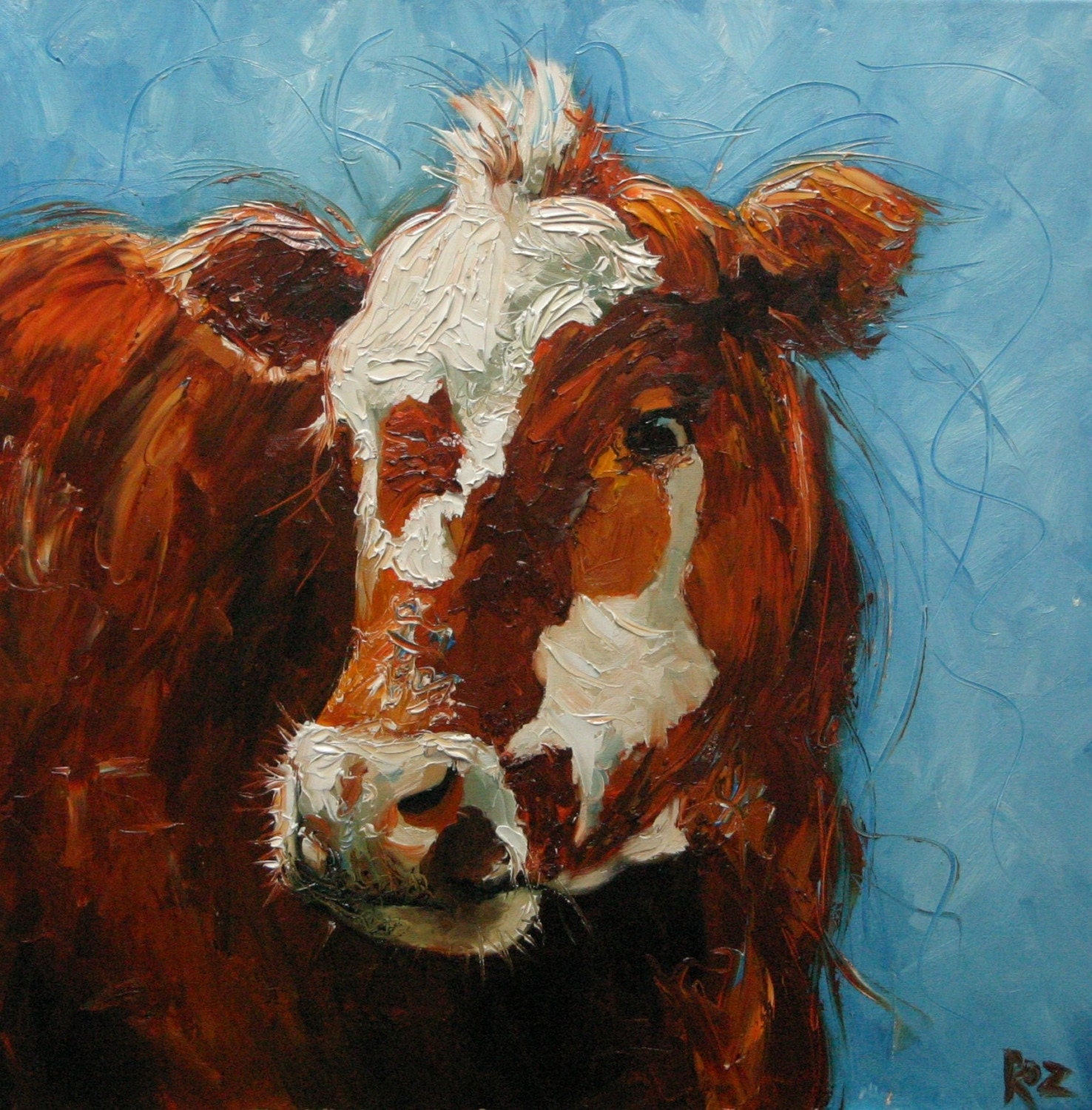 Print of Cow68 16x16 Inch From Oil Painting by Roz - Etsy