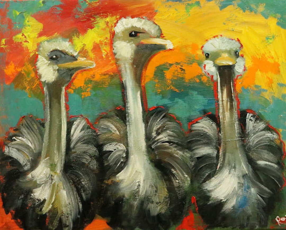 Ostrich Painting 3 24x30 Inch Original Oil Painting by Roz - Etsy