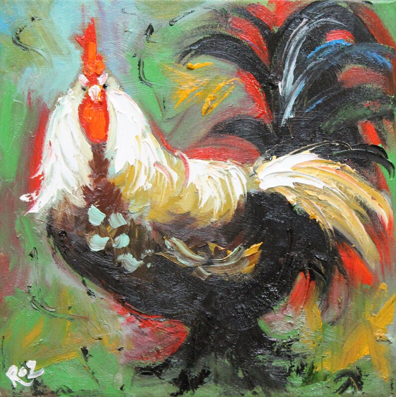 Rooster 479 10x10inch Print of Oil Painting by Roz - Etsy