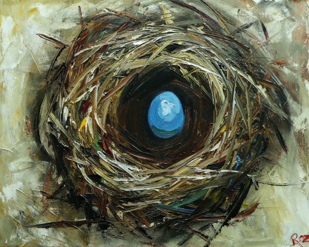 Nest Painting 357 16x20 Inch Original Bird Nest Portrait Oil Painting ...