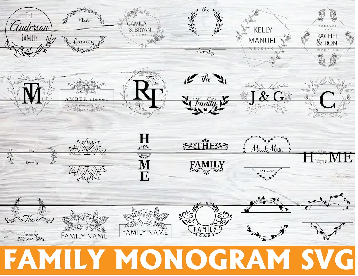 Monogram SVG Bundle, Split Monogram Letters Svg, Alphabet Clipart, Last ...