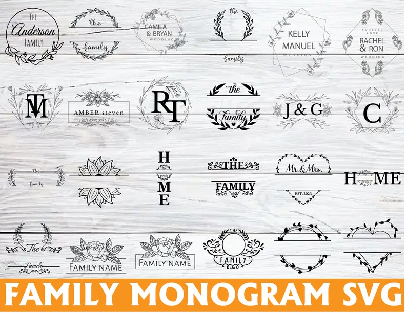Monogram SVG Bundle, Split Monogram Letters Svg, Alphabet Clipart, Last ...