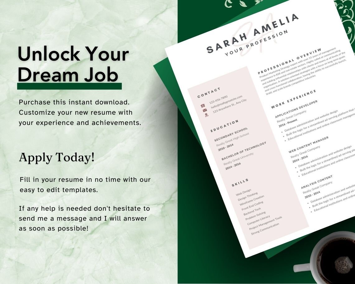 Editable Resume Template From Canva, Professional CV, Modern and ...