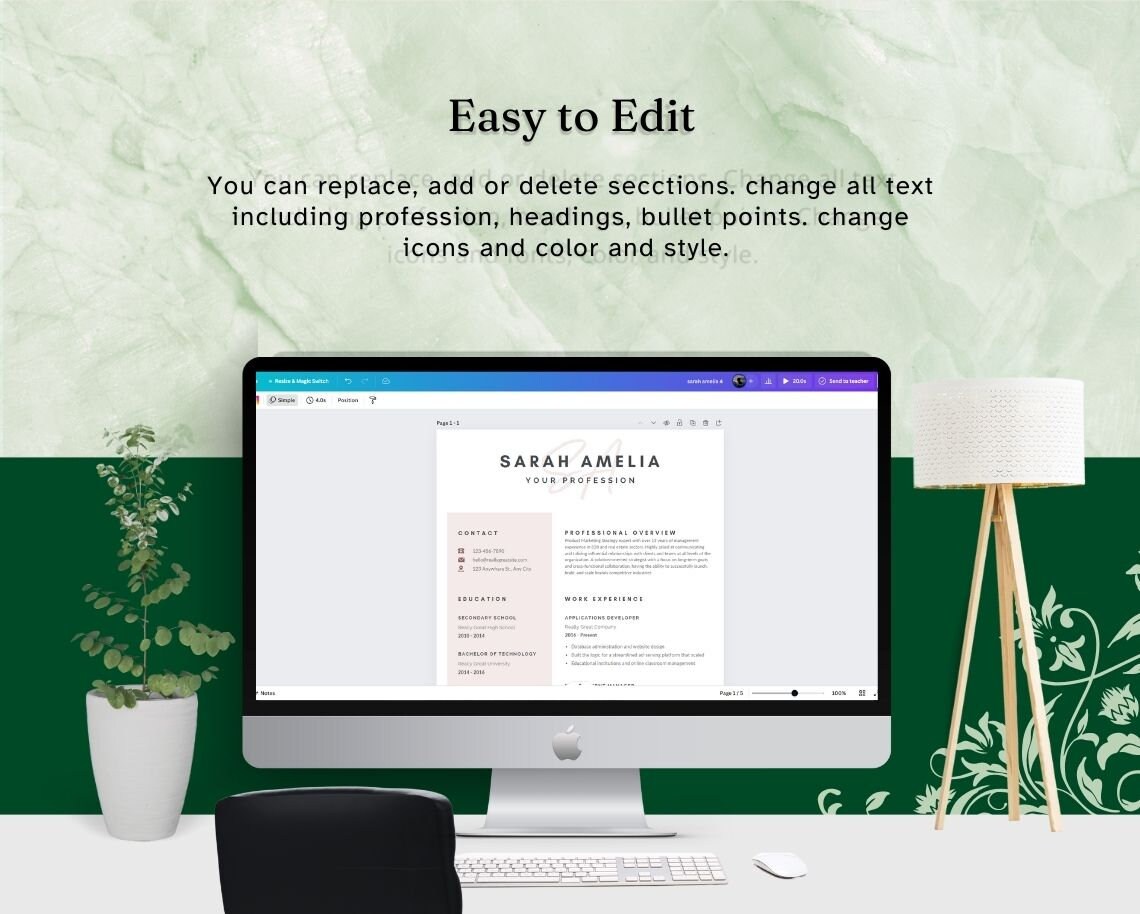 Editable Resume Template From Canva, Professional CV, Modern and ...