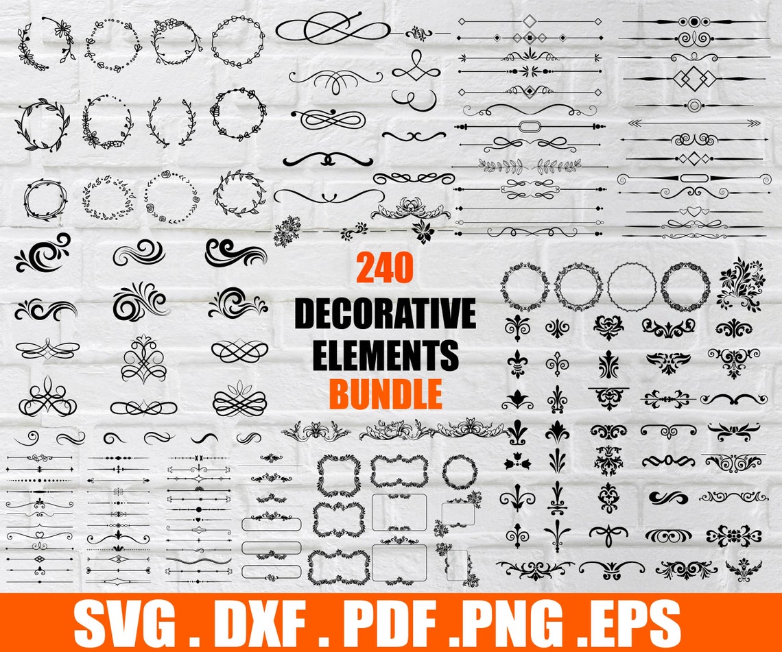 Decorative Elements SVG Bundle: Borders, Arrows, Ornaments (cut Files ...