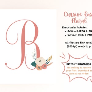 Rose Floral Letter B Wall Art Decor for Kids Room, Baby Nursery ...