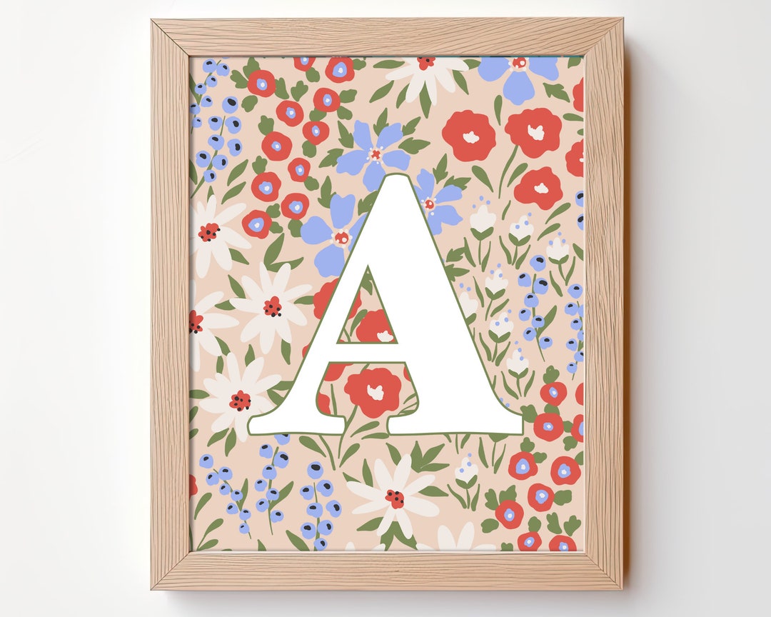 Floral Letter A Wall Art Decor for Kids Room, Baby Nursery, Playroom ...