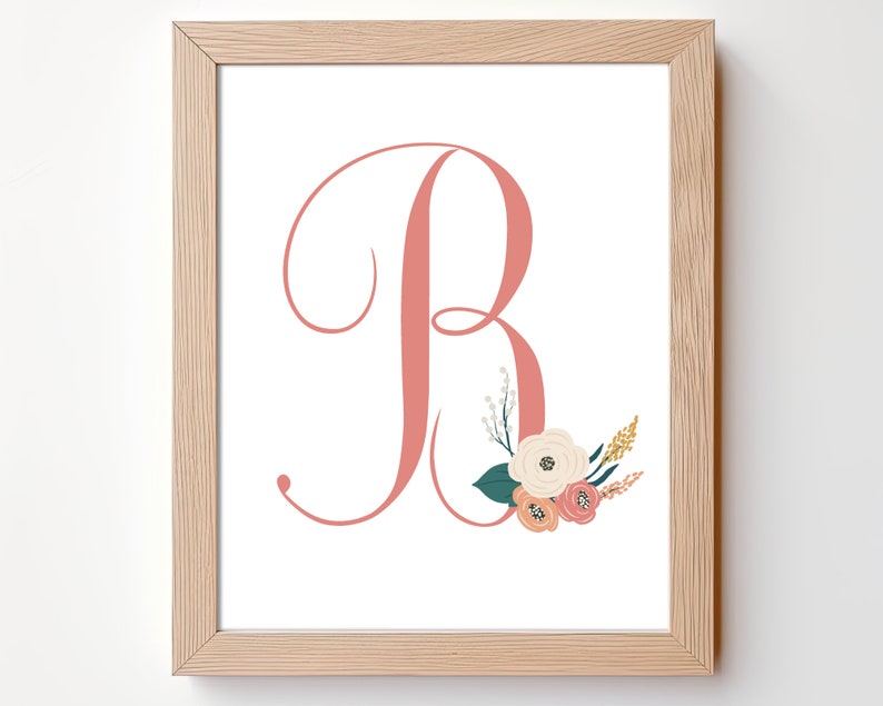 Rose Floral Letter B Wall Art Decor for Kids Room, Baby Nursery ...
