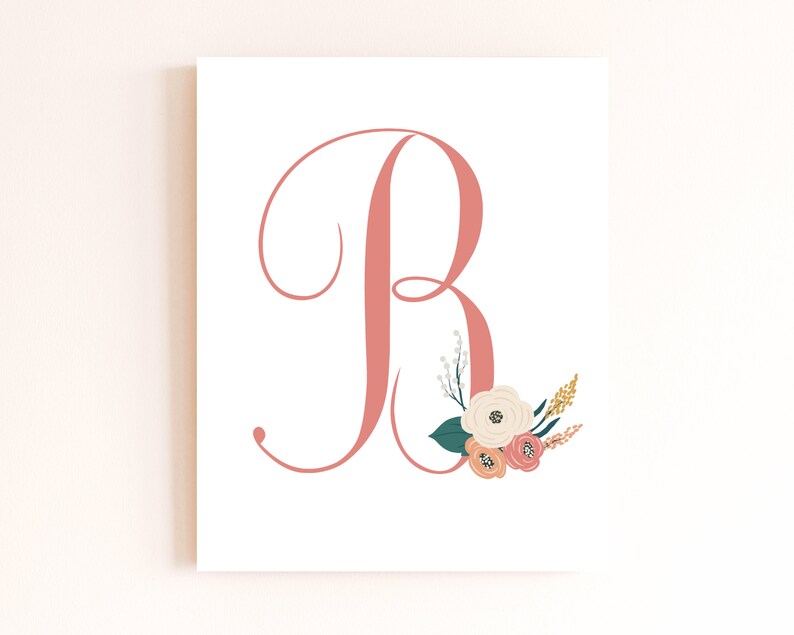 Rose Floral Letter B Wall Art Decor for Kids Room, Baby Nursery ...