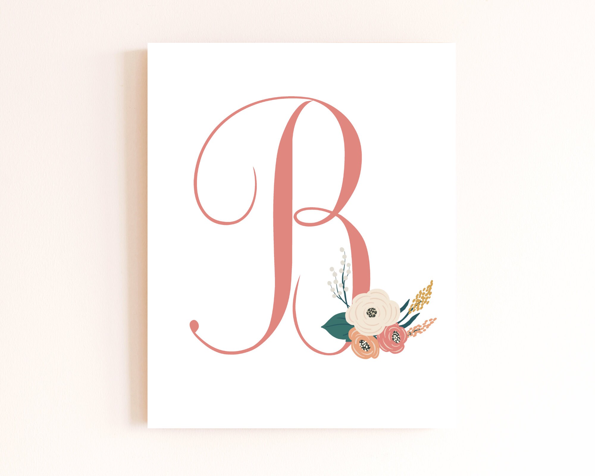 Rose Floral Letter B Wall Art Decor for Kids Room, Baby Nursery ...