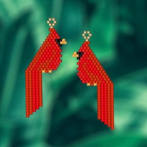 Fringed Tail Cardinal - Seed Bead Brick Stitch Earring/pendant Pattern ...