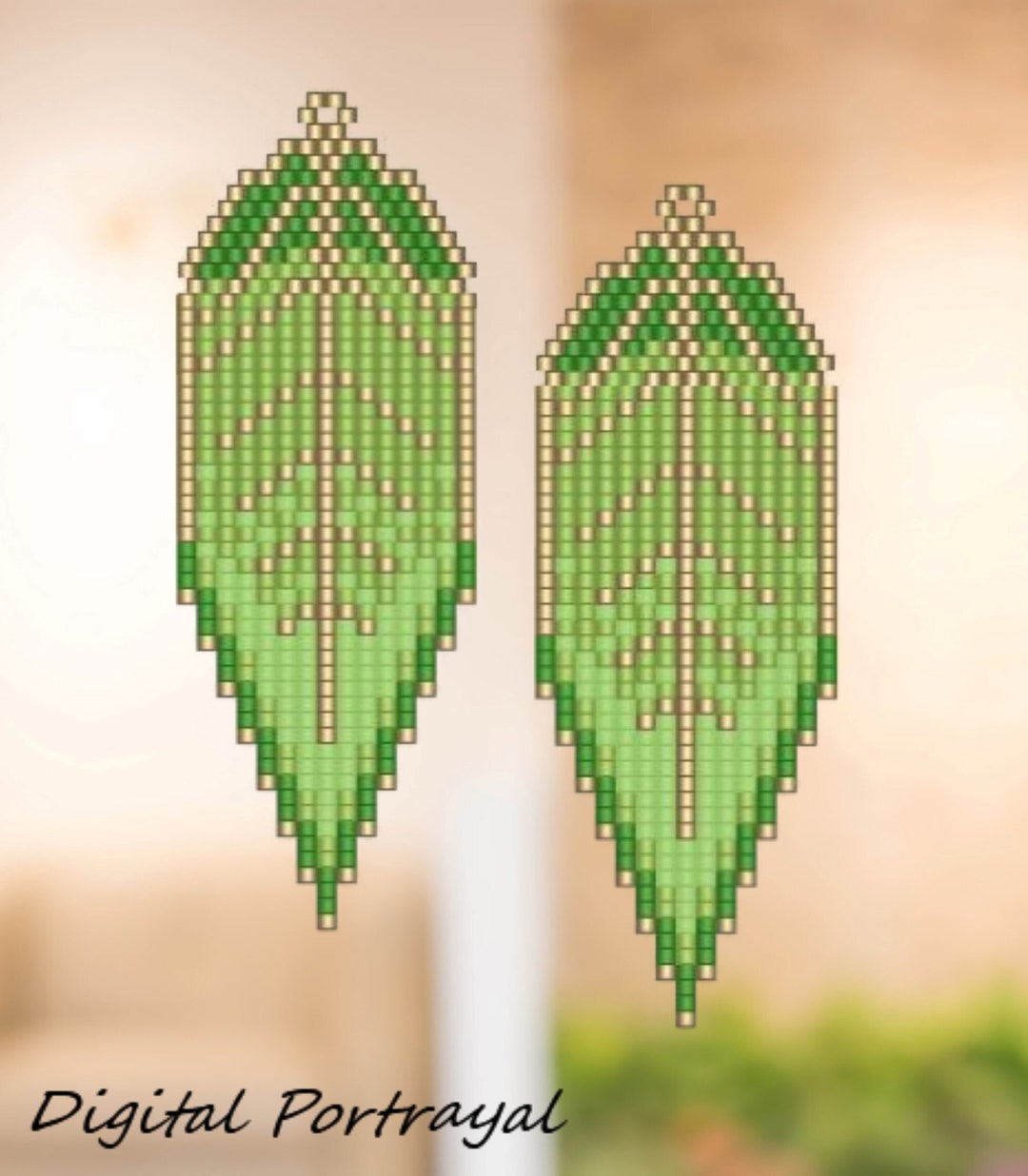 Leaf Beaded Fringe Brick Stitch Earring Pattern Chart PDF - Instant ...