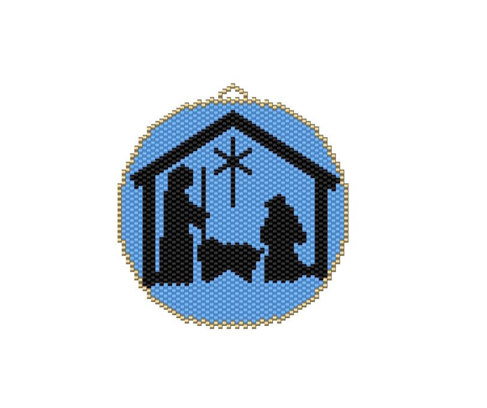 Peyote Stitch Nativity Scene Christmas Beaded Ornament Flat Circular ...