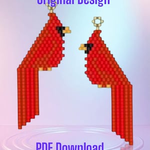 Fringed Tail Cardinal - Seed Bead Brick Stitch Earring/pendant Pattern ...