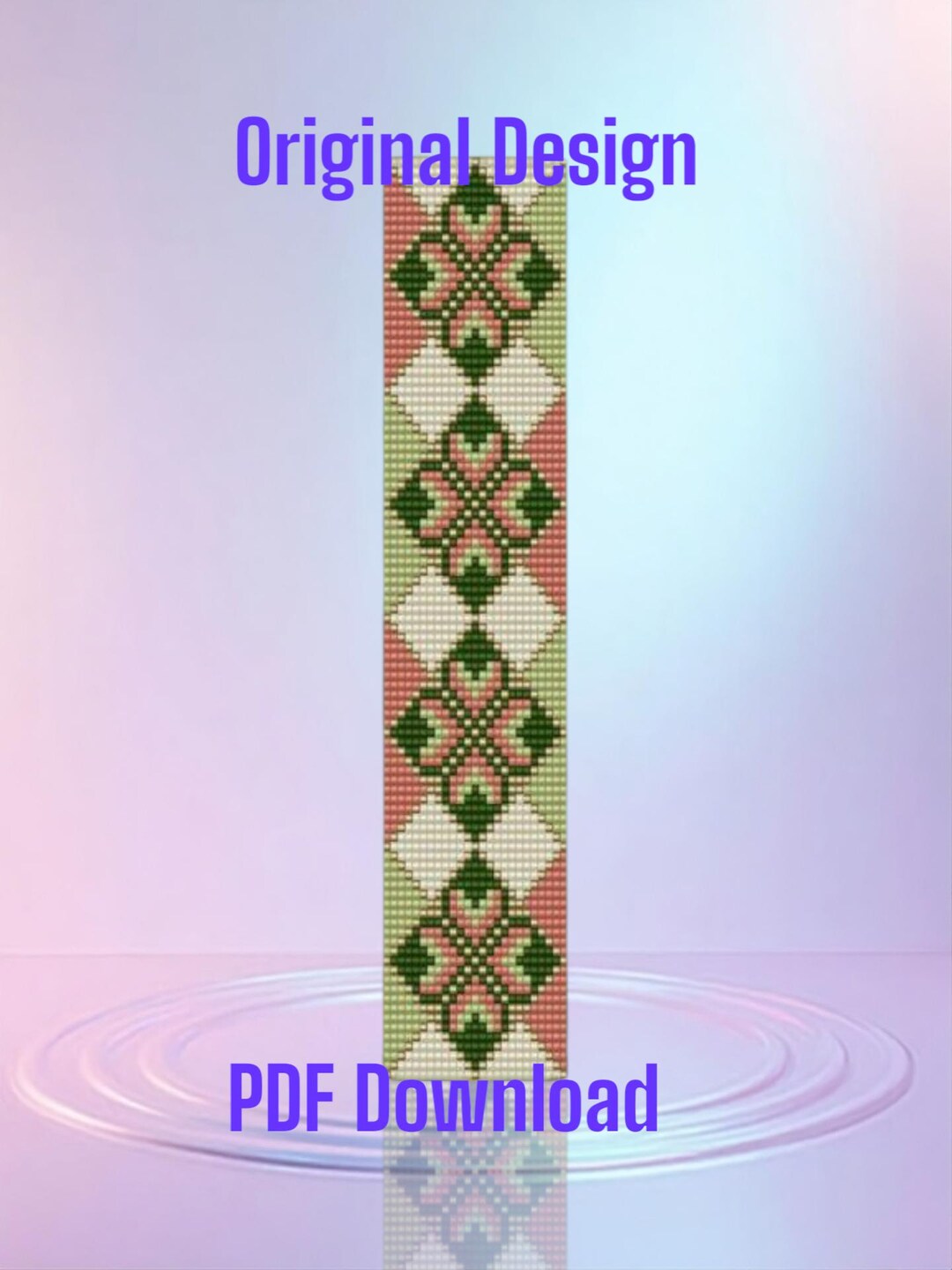 Green and Salmon Argyle - Bead Loom Seed Bead Bracelet Pattern Chart ...