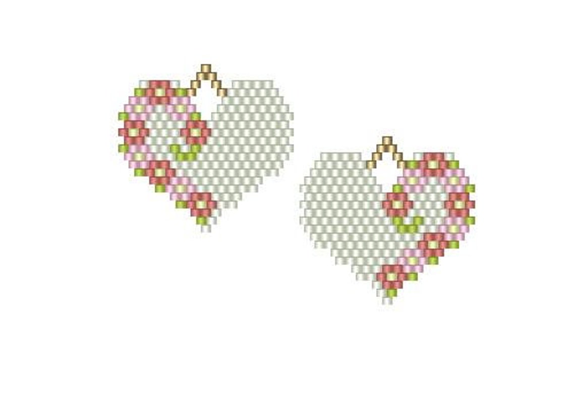 Floral Heart Seed Bead Brick Stitch Earring Pattern Chart PDF - Etsy