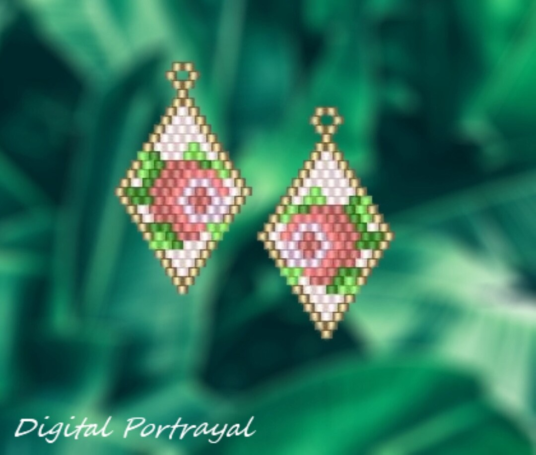 Antique Rose - Brick Stitch Earring Seed Bead Pattern Chart PDF ...