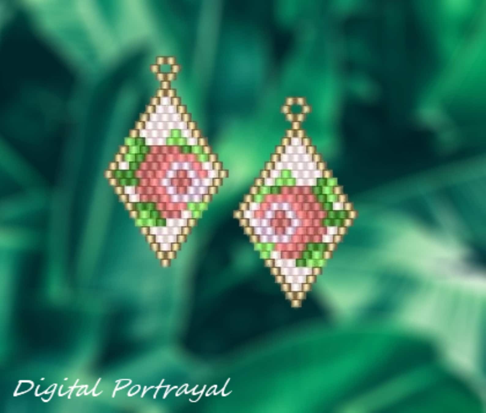 Antique Rose Brick Stitch Earring Seed Bead Pattern Chart - Etsy