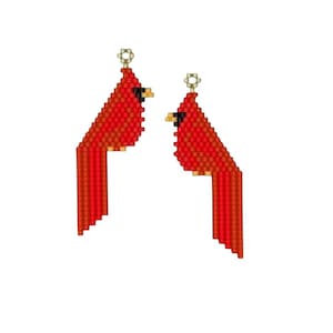 Fringed Tail Cardinal - Seed Bead Brick Stitch Earring/pendant Pattern ...