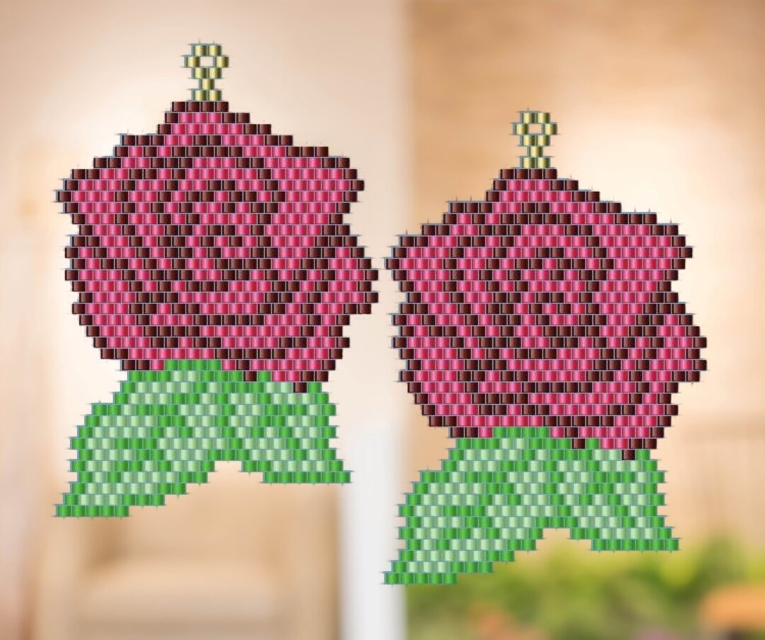 Rose - Brick Stitch Earring Size 15 Pattern Chart PDF - Instant ...