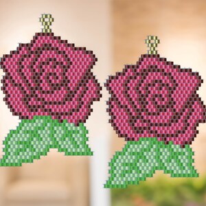 Rose - Brick Stitch Earring Size 15 Pattern Chart PDF - Instant ...