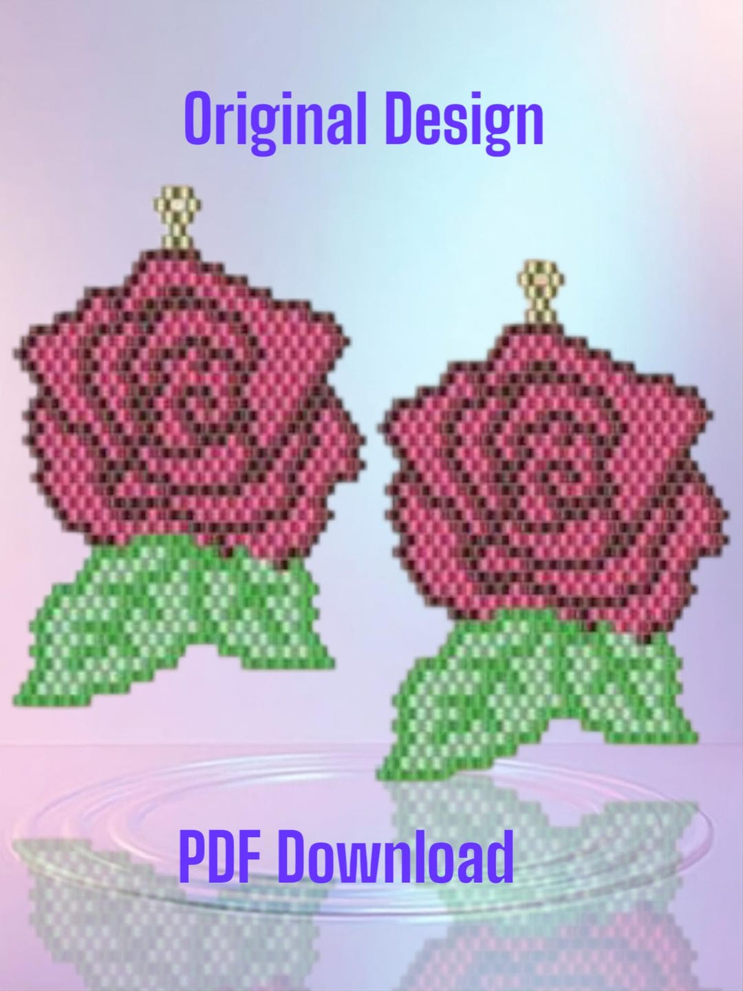 Rose - Brick Stitch Earring Size 15 Pattern Chart PDF - Instant ...