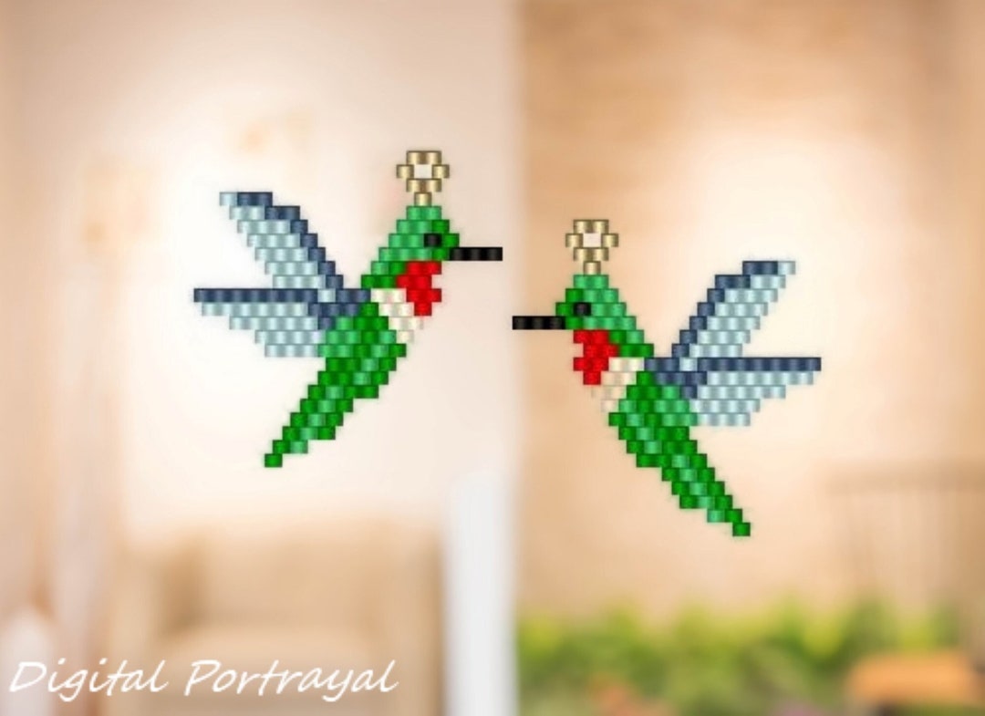 Hummingbird Brick Stitch Earring Pattern Chart PDF - Instant Download ...