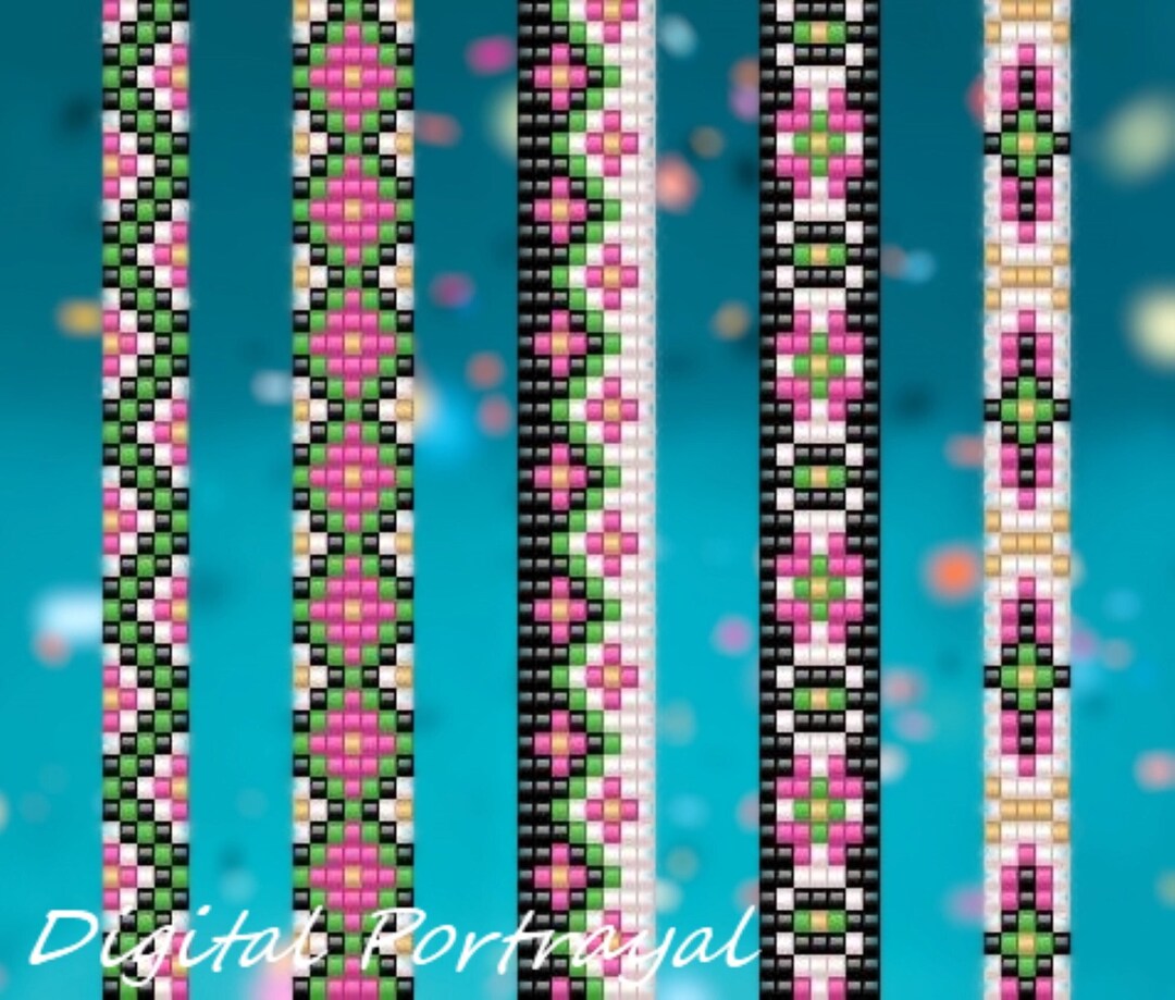 Pink Fill Your Wrist - 5 Narrow Loom Seed Bead Bracelet Patterns PDF ...